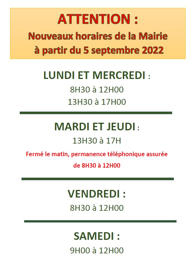 Nouveaux horaires de la Mairie - Ville de Douvaine